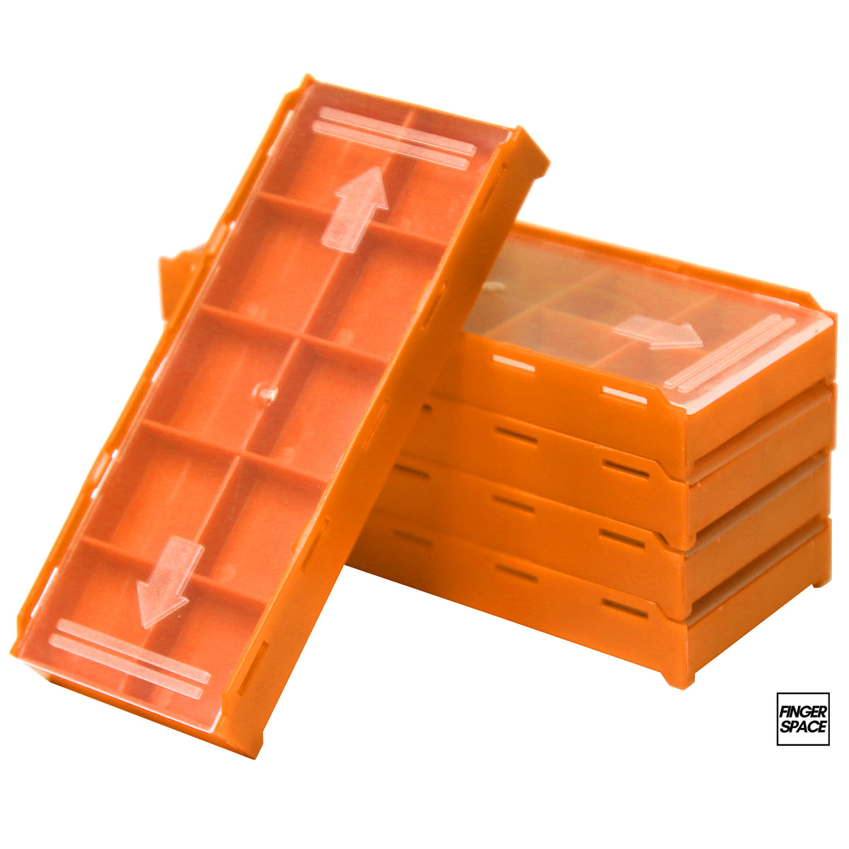 5-Pack of Tangerine Orange "Space Cases" - Modular Stacking Storage Bo ...